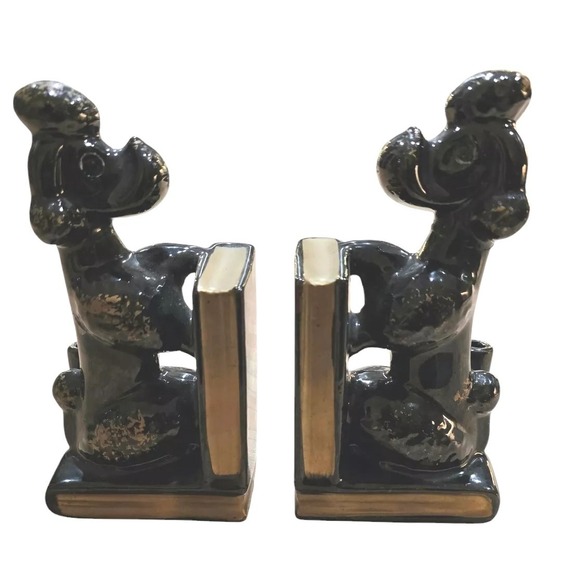 Kitsch | Dog | Ceramic Black Poodle Dog Bookends Set 95s Pen Holders ...
